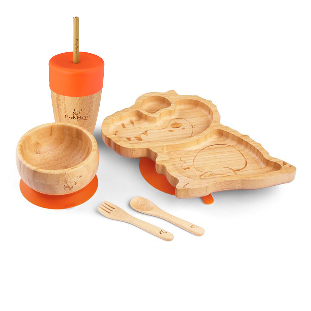 Big Tooth the Dinosaur Bamboo Kids Dinner Se & Baby Bamboo Tableware ...